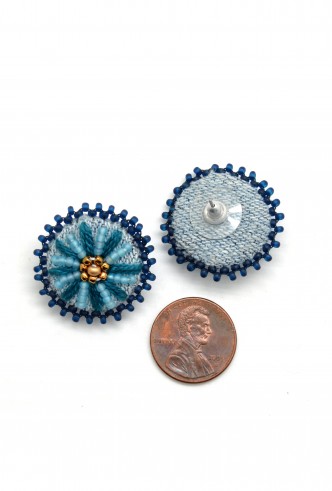 Embroidered Denim Daisy Studs